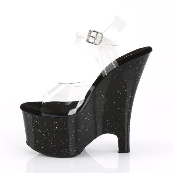 Pleaser | Shoes | 65 Wedge Heel Clear Upper Sandal Shoes Black | Poshmark